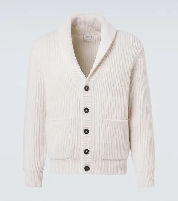 Eleventy Ribbed-knit Wool Shawl Collar Cardigan - White