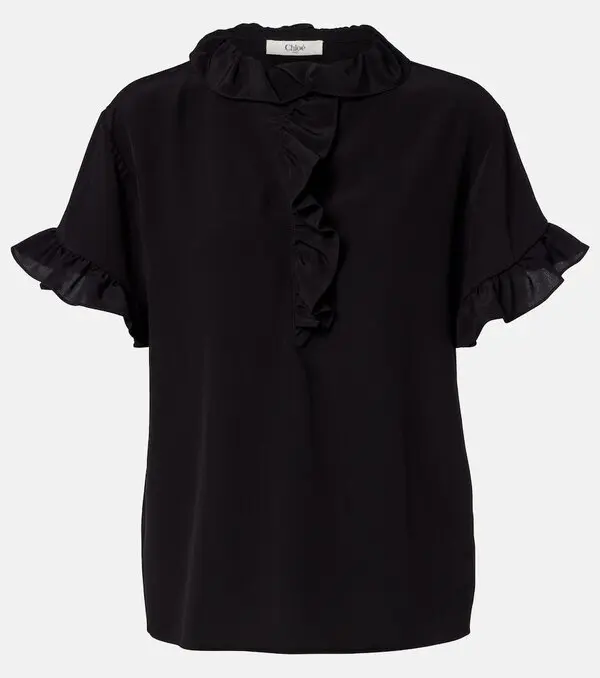 Chloé Lace And Silk Crepe De Chine Top - Black