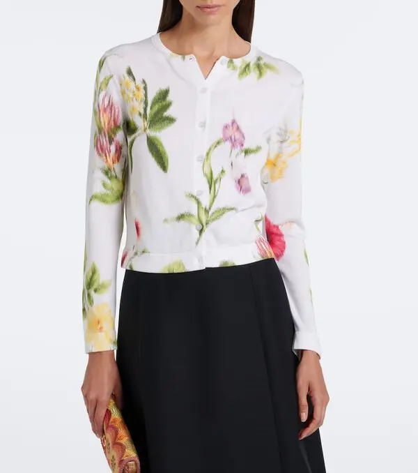 Oscar De La Renta Floral Jacquard Cotton-blend Cardigan