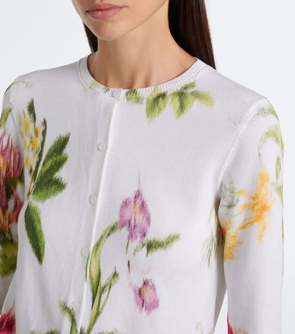 Oscar De La Renta Floral Jacquard Cotton-blend Cardigan