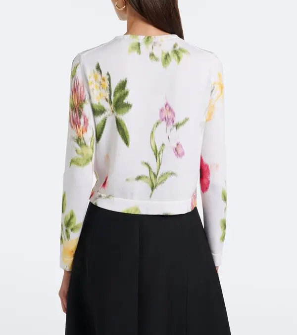 Oscar De La Renta Floral Jacquard Cotton-blend Cardigan
