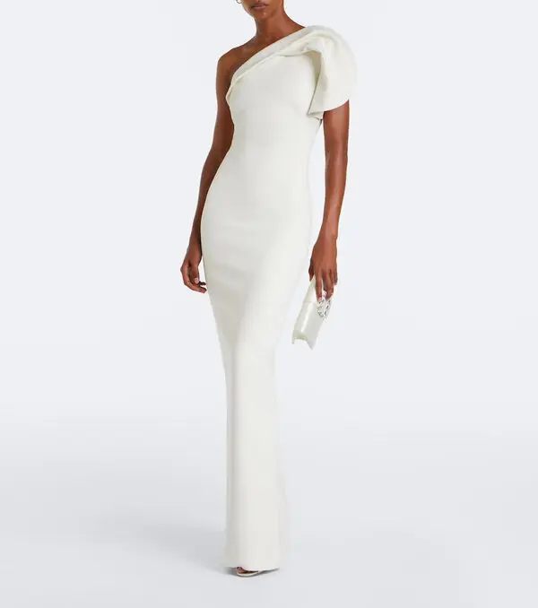 Safiyaa One-shoulder Gown In Verdant Crêpe - White