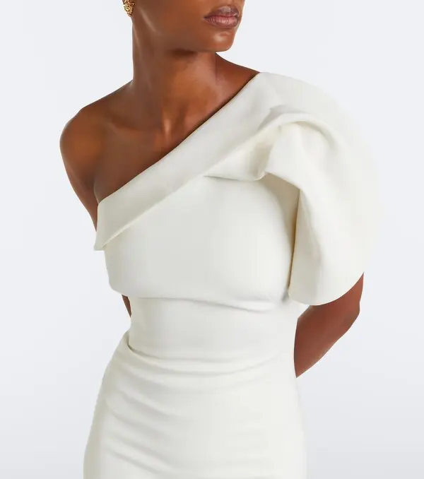Safiyaa One-shoulder Gown In Verdant Crêpe - White