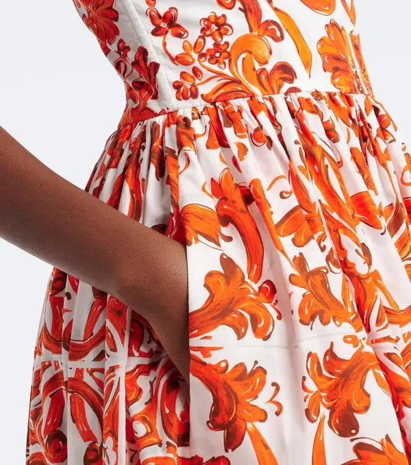 Dolce & Gabbana Majolica Print Cotton Poplin Maxi Dress - Orange