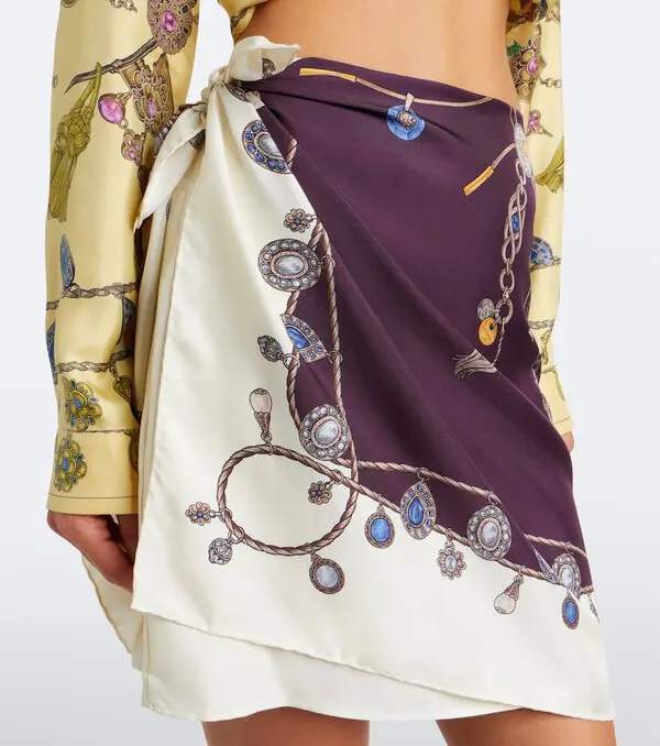 Versace Printed Silk Twill Wrap Skirt - Purple