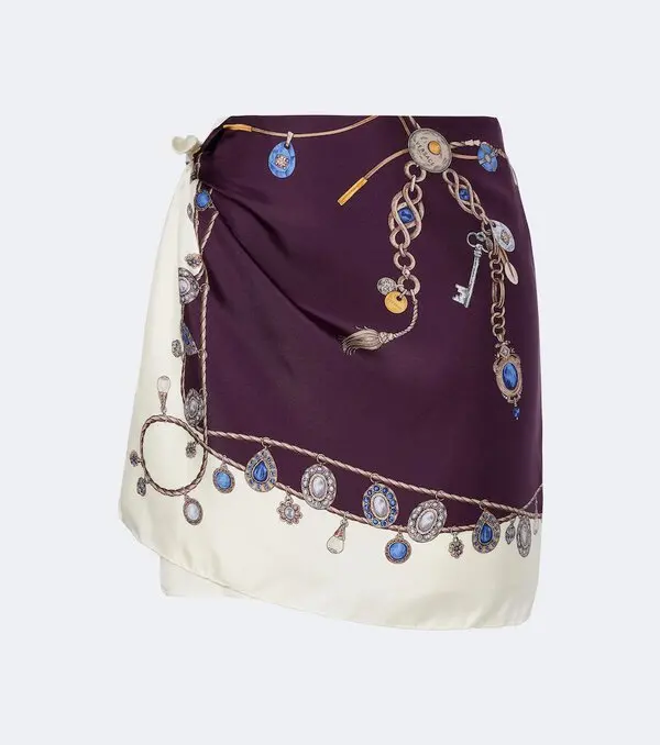 Versace Printed Silk Twill Wrap Skirt - Purple