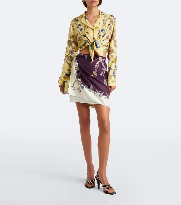 Versace Printed Silk Twill Wrap Skirt - Purple