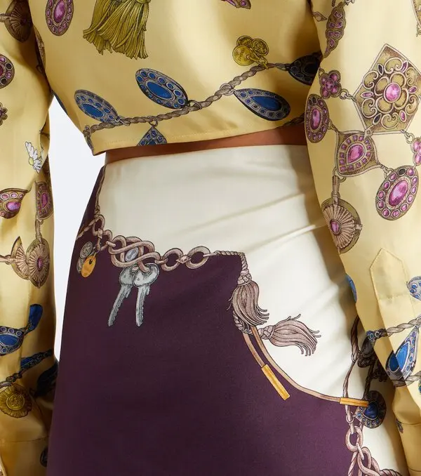 Versace Printed Silk Twill Wrap Skirt - Purple