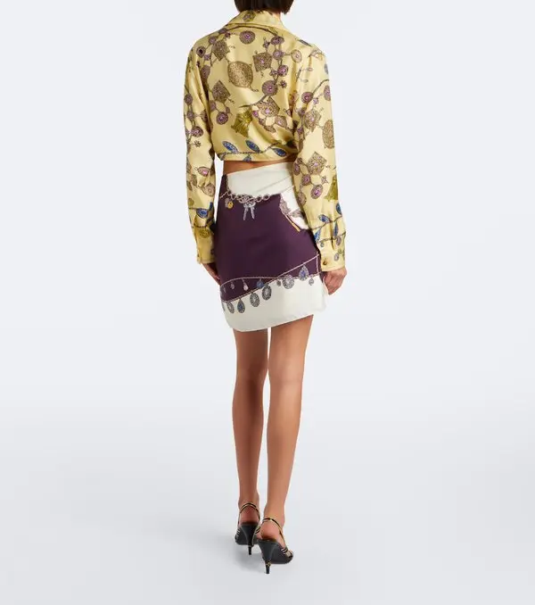 Versace Printed Silk Twill Wrap Skirt - Purple