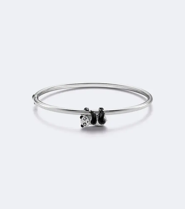 Yvonne Léon 9kt White Gold Diamond And Enamel Panda Bangle - Silver
