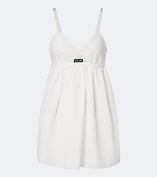 Miu Miu Embroidered Cotton And Linen-blend Mini Dress - White