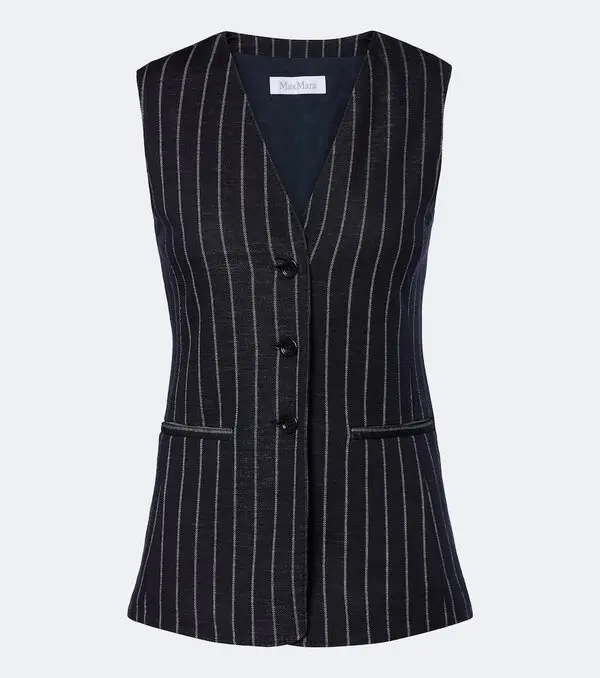 Max Mara Striped Virgin Wool Blend Vest - Blue