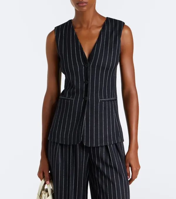 Max Mara Striped Virgin Wool Blend Vest - Blue