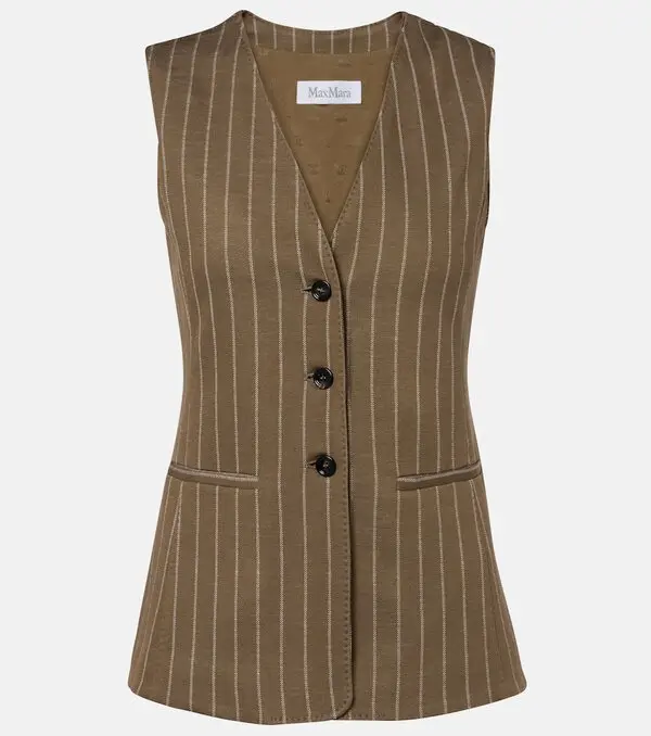 Max Mara Striped Virgin Wool Blend Vest - Green