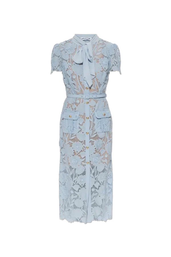 SELF-PORTRAIT Lace Dress With Belt - Blue