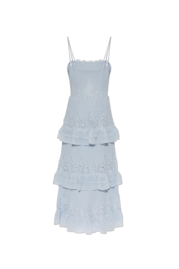 SELF-PORTRAIT Pleated Dress With Lace Inserts - Blue