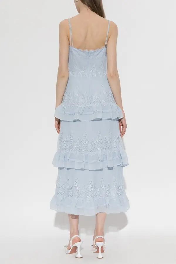 SELF-PORTRAIT Pleated Dress With Lace Inserts