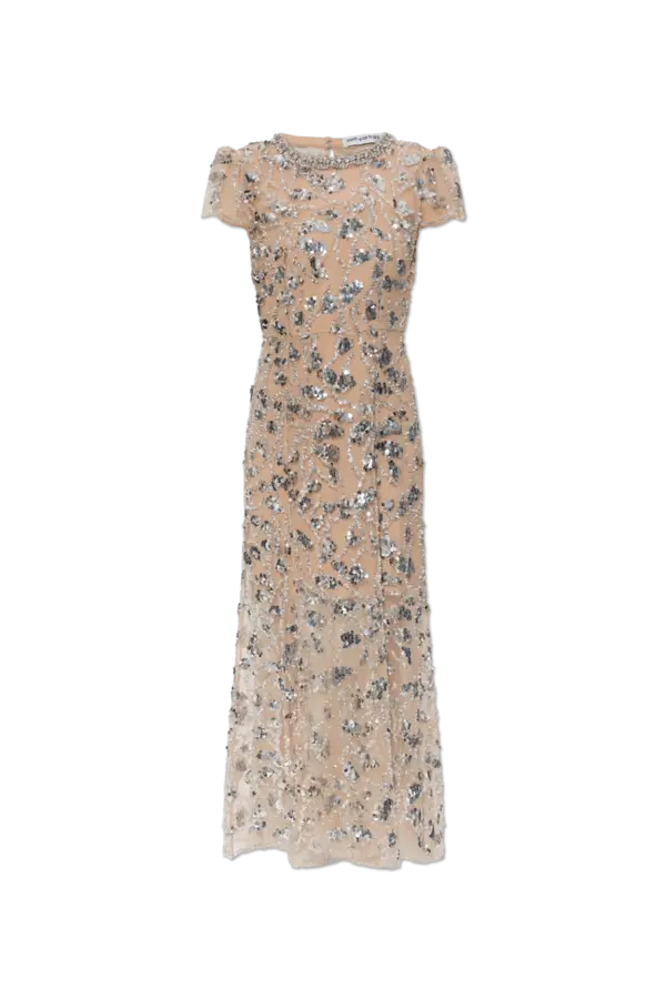 SELF-PORTRAIT Dress With Shimmering Appliqués - Beige