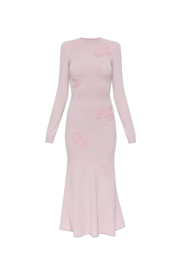 SELF-PORTRAIT Knit Dress With Lace Appliqués - Pink