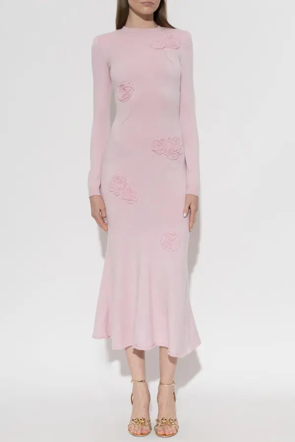 SELF-PORTRAIT Knit Midi Dress With Floral Lace Appliqués