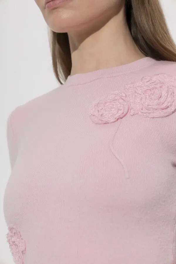 SELF-PORTRAIT Knit Midi Dress With Floral Lace Appliqués