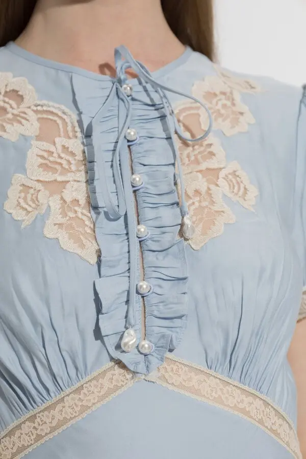 SELF-PORTRAIT Satin Dress With Lace Inserts