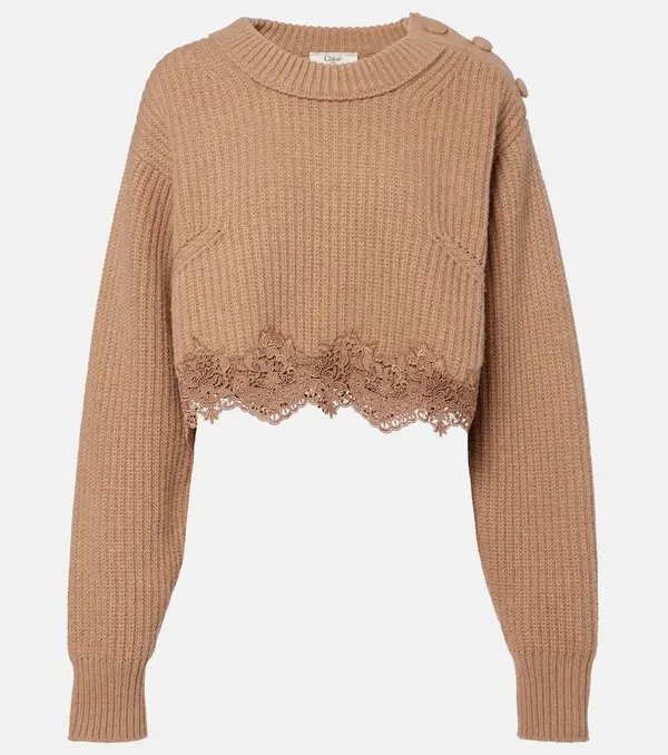 Chloé Lace-trimmed Wool And Cashmere Blend Sweater