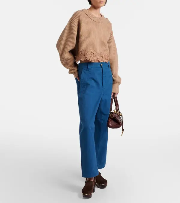 Chloé Lace-trimmed Wool And Cashmere Blend Sweater
