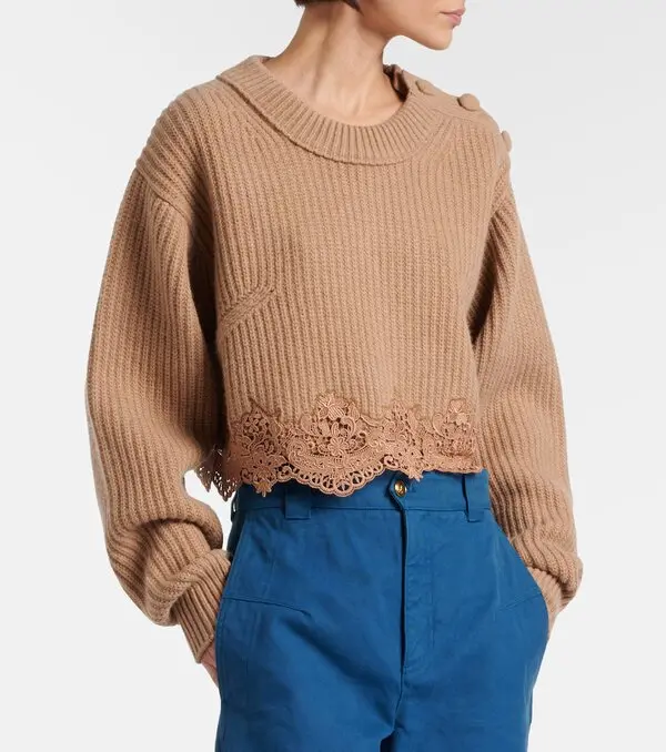 Chloé Lace-trimmed Wool And Cashmere Blend Sweater