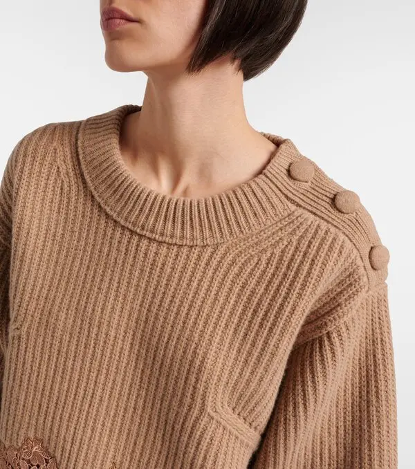 Chloé Lace-trimmed Wool And Cashmere Blend Sweater