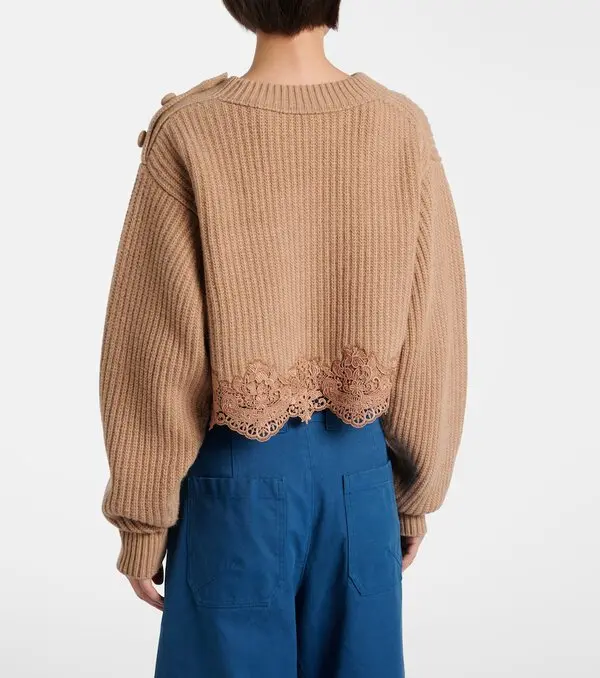 Chloé Lace-trimmed Wool And Cashmere Blend Sweater
