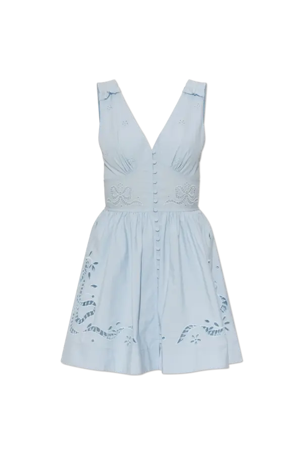 SELF-PORTRAIT Short Dress With Openwork Pattern - Blue
