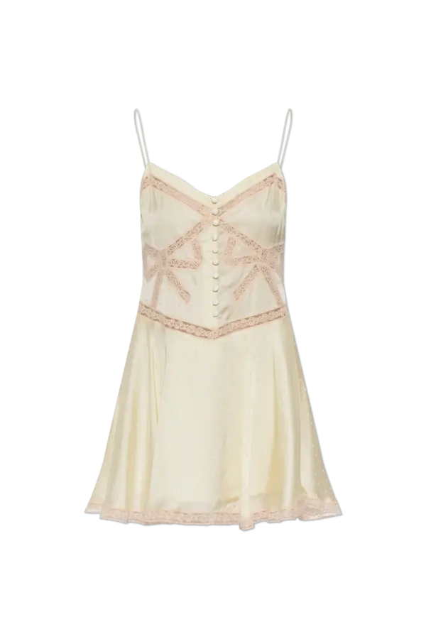 SELF-PORTRAIT Short Dress With Lace Inserts - Yellow