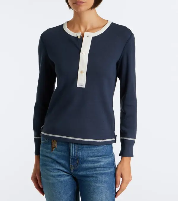 Chloé Ribbed-knit Cotton Jersey Henley Shirt