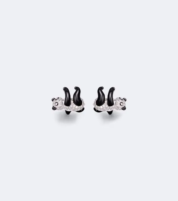 Yvonne Léon Panda Diamond And Enamel Earrings In 9kt White Gold - Silver
