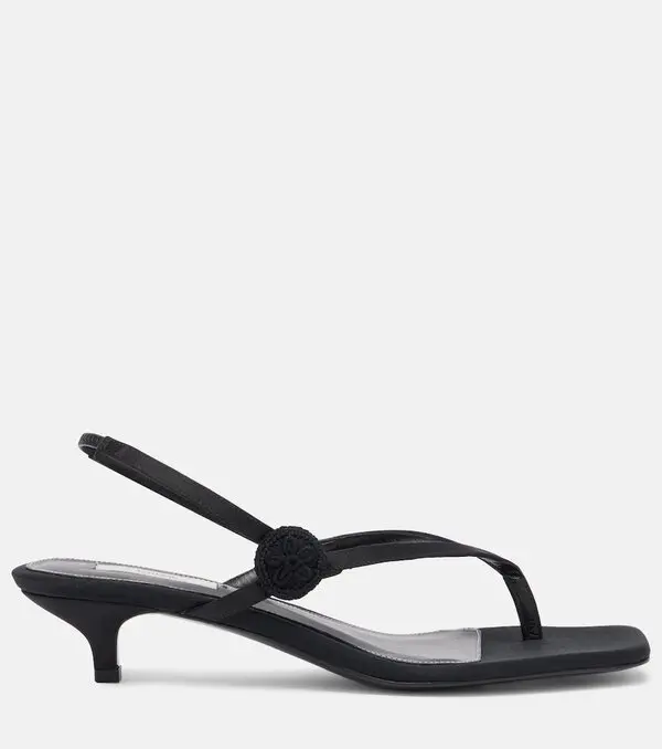 TOTEME Floral Appliqué Suede Slingback Sandals - Black