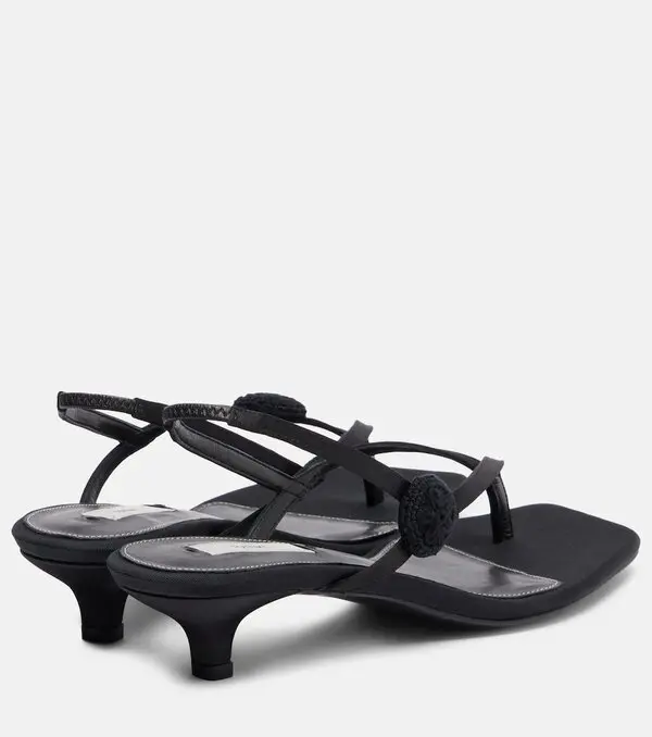 TOTEME Floral Appliqué Suede Slingback Sandals - Black