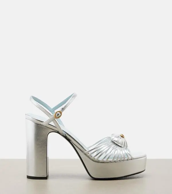 Valentino Garavani Cour Royal Metallic Leather Platform Sandals - Silver