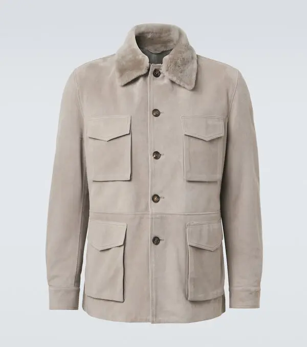 Eleventy Shearling-trimmed Suede Field Jacket