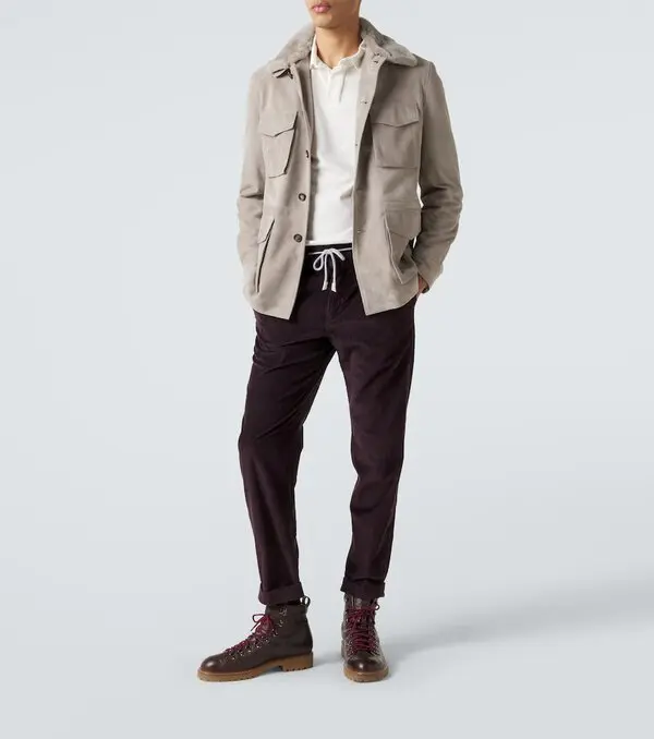 Eleventy Shearling-trimmed Suede Field Jacket