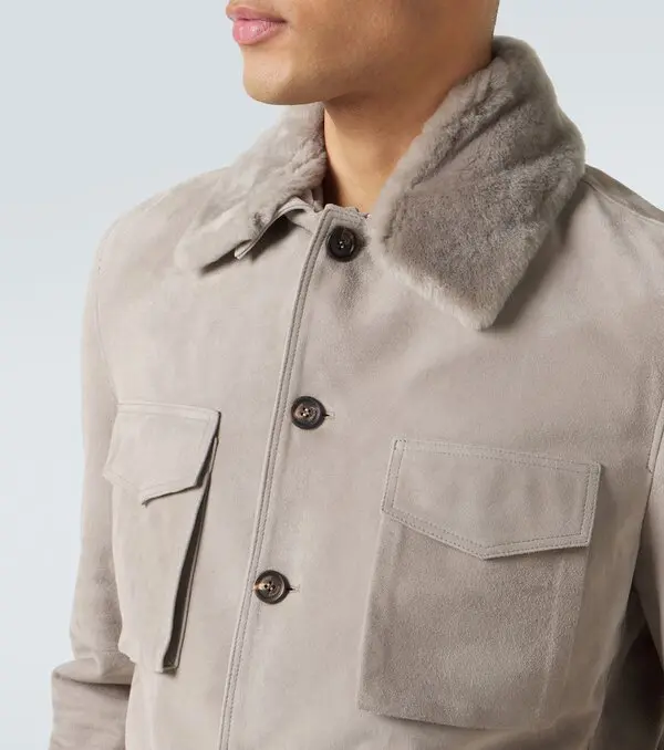 Eleventy Shearling-trimmed Suede Field Jacket
