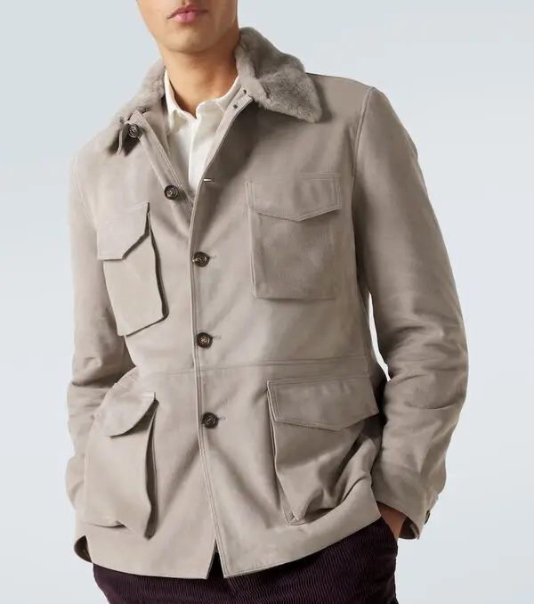 Eleventy Shearling-trimmed Suede Field Jacket