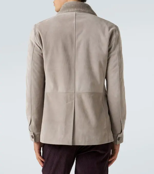 Eleventy Shearling-trimmed Suede Field Jacket