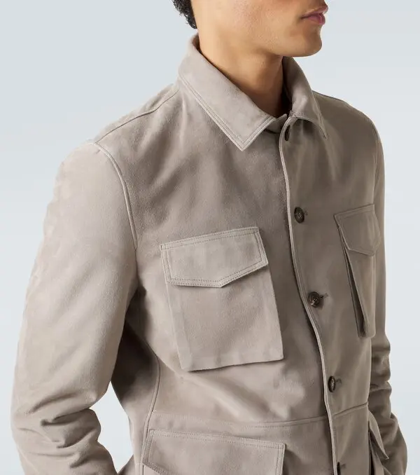 Eleventy Shearling-trimmed Suede Field Jacket
