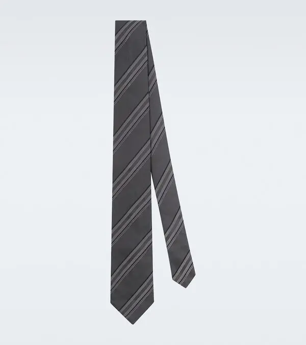 Brunello Cucinelli Striped Silk Tie - Grey