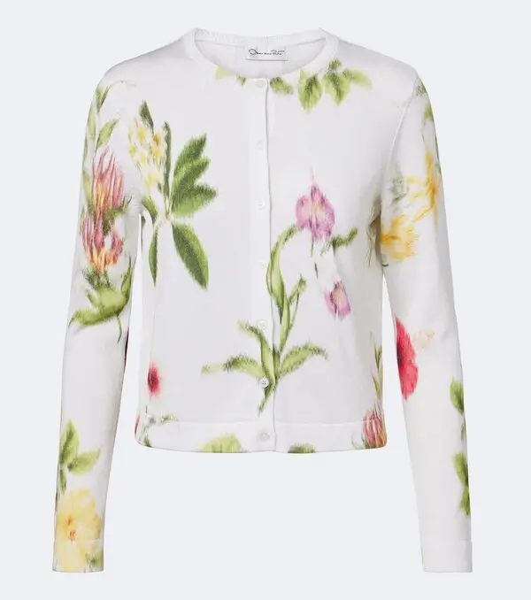 Oscar De La Renta Floral Jacquard Cotton-blend Cardigan - White