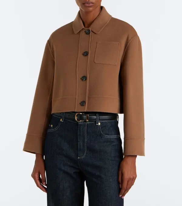 Max Mara Virgin Wool Cropped Jacket - Beige