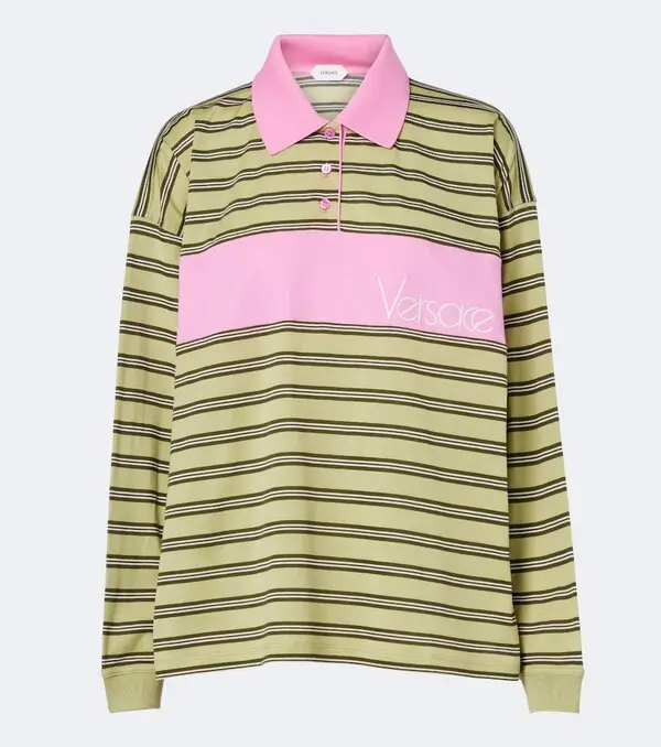 Versace Striped Cotton Jersey Polo Shirt