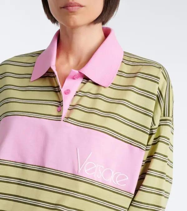 Versace Striped Cotton Jersey Polo Shirt