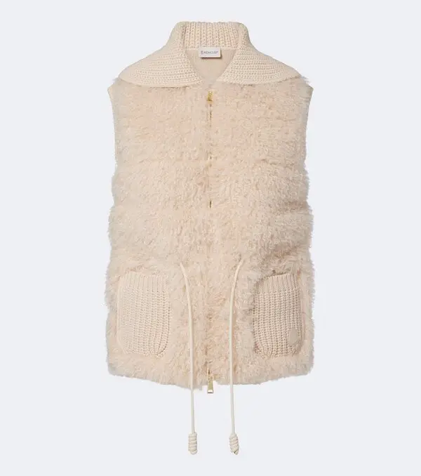 Moncler Shearling And Cashmere Down Vest - Beige
